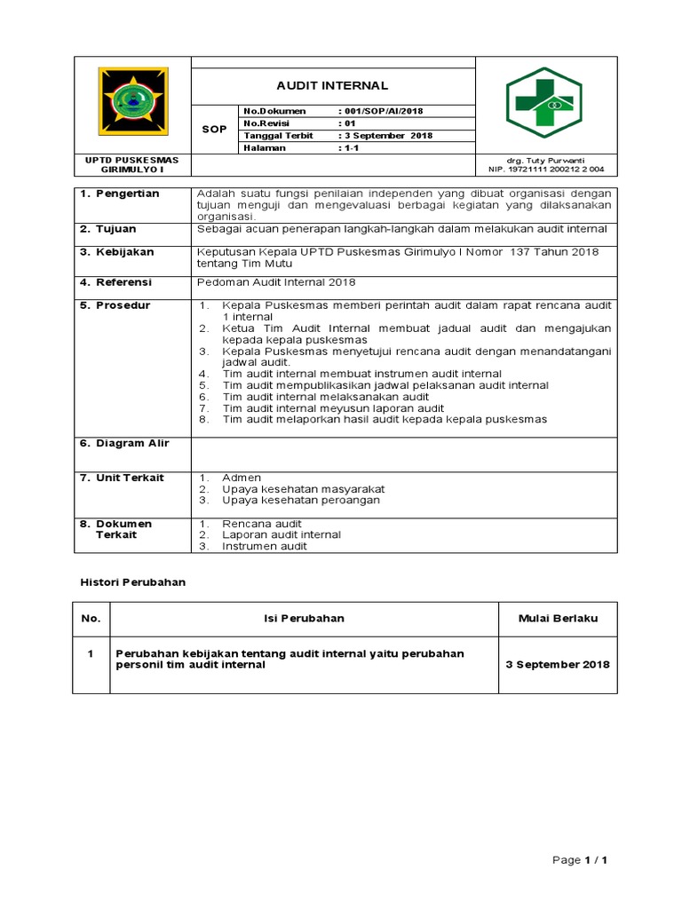 Sop 001.18. Audit Internal | PDF