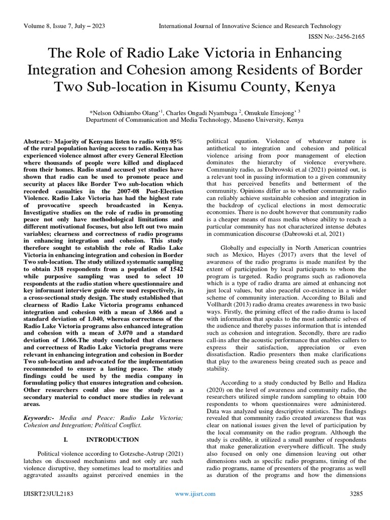 The Role of Radio Lake Victoria in Enhancing Integration and Cohesion ... The Role of Radio Lake Victoria in Enhancing Integration and Cohesion ...