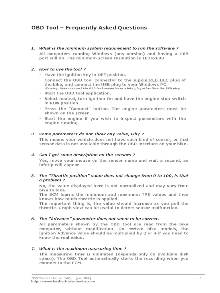 FAQ OBD-Honda | PDF | Manufactured Goods | Computer Engineering