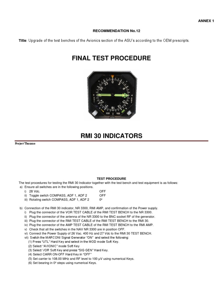 1 Final Test Procedure Rmi 30 | PDF | Electrical Connector | Compass