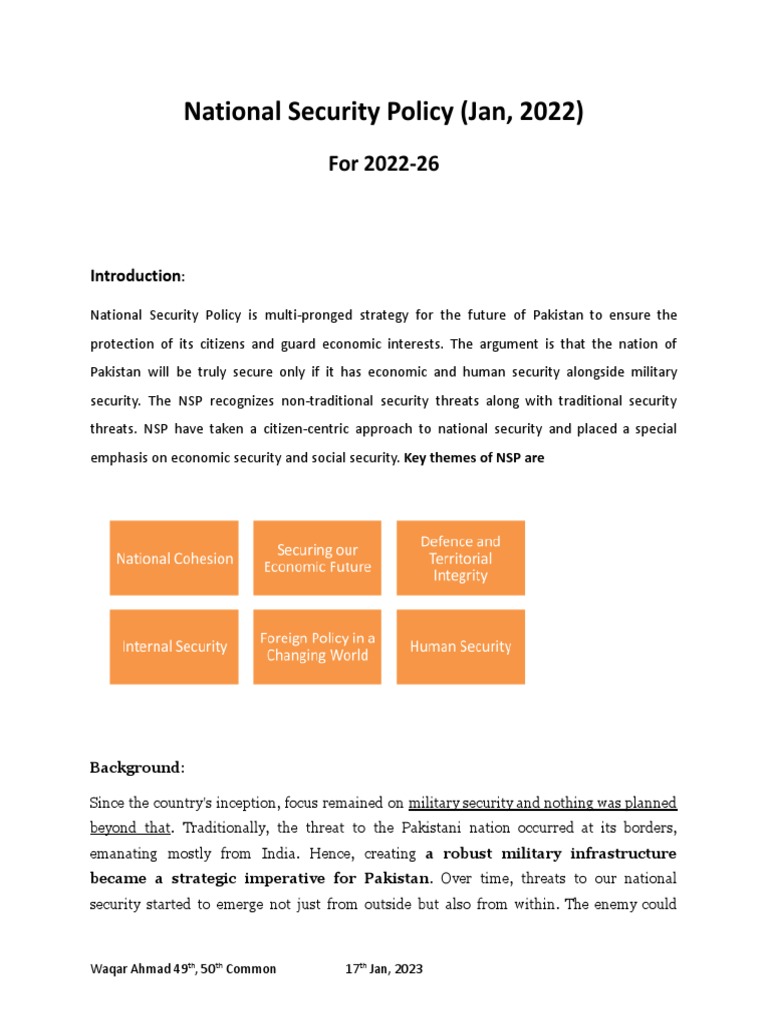 Pakistan National Security Policy 2022-2026 | PDF | National Security ...