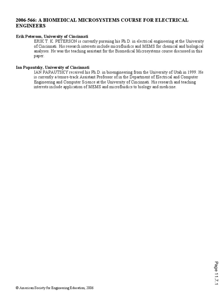 A Biomedical Microsystems Course For Electrical Engineers | PDF ...
