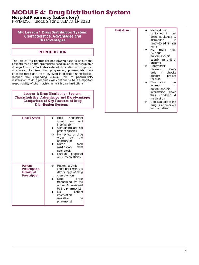 MODULE 4: Drug Distribution System | PDF | Pharmacy | Medical Prescription