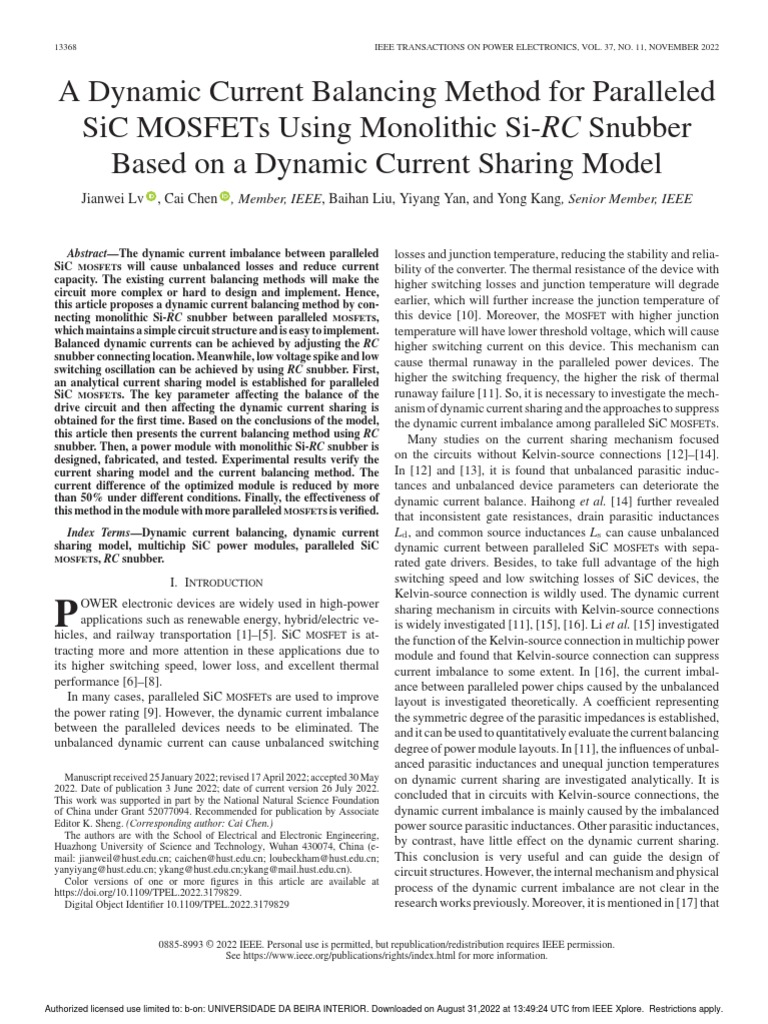 A Dynamic Current Balancing Method For Paralleled Sic Mosfets Using ...