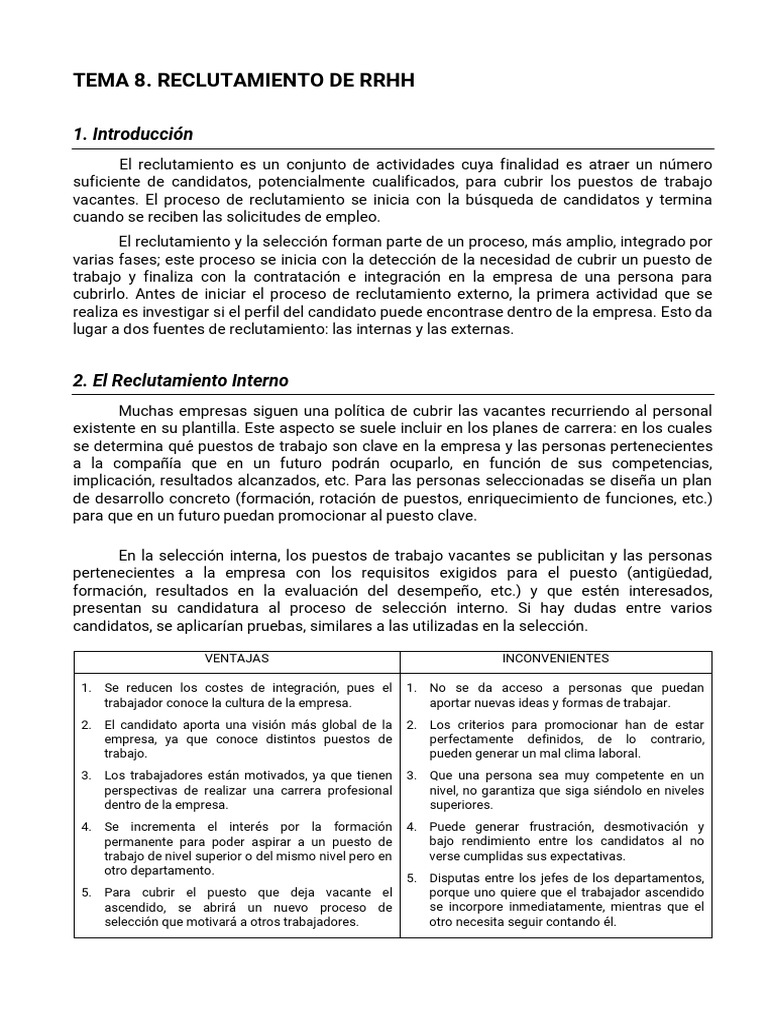 Tema 8 RRHH-RSC | PDF | Reclutamiento | Gestión de recursos humanos