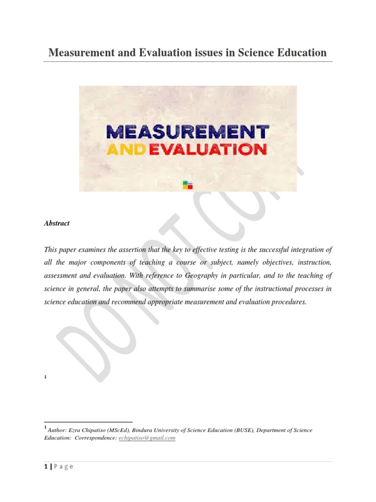 Measurement and Evaluation Issues in Science Education | PDF ...