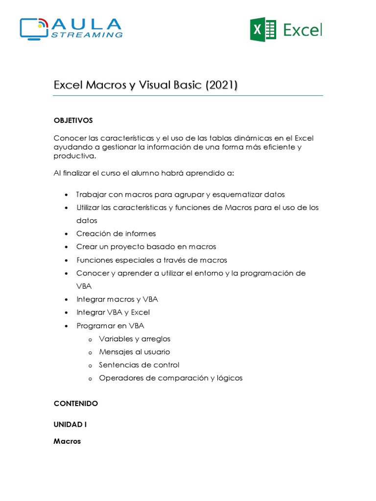 Macros y VBA en Excel: Curso Completo | PDF | Microsoft Excel | Macro (informática)