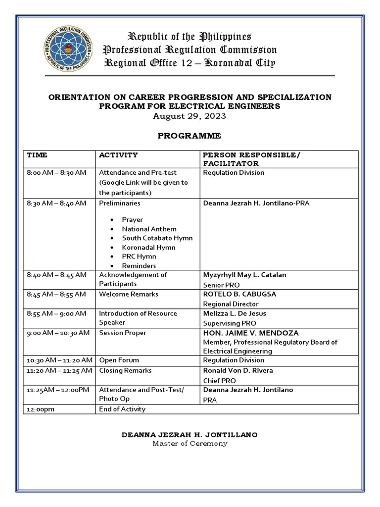 Program - Cpsp-Electrical Engineers-August 29, 2023 | PDF