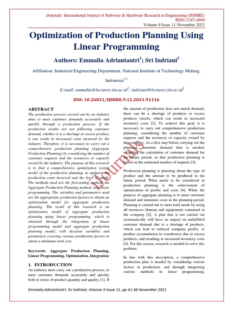Optimization of Production Planning Usin | PDF | Linear Programming ...