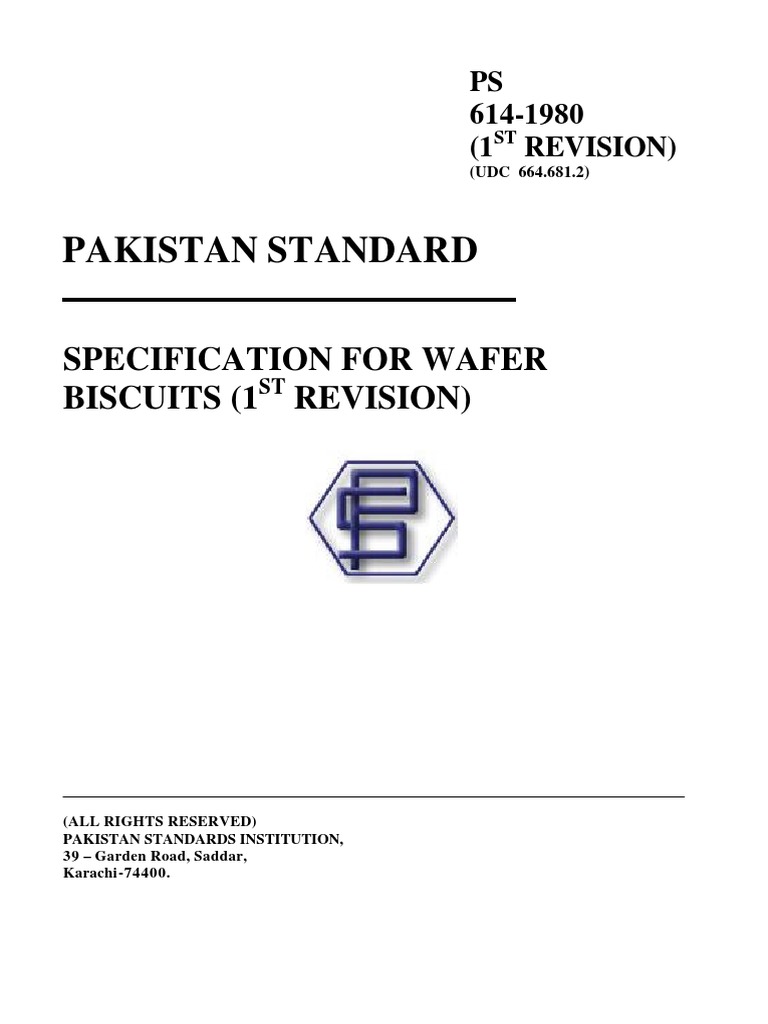 Pakistan Standard Specification For Wafer Biscuits | PDF | Chocolate | Fruit Preserves