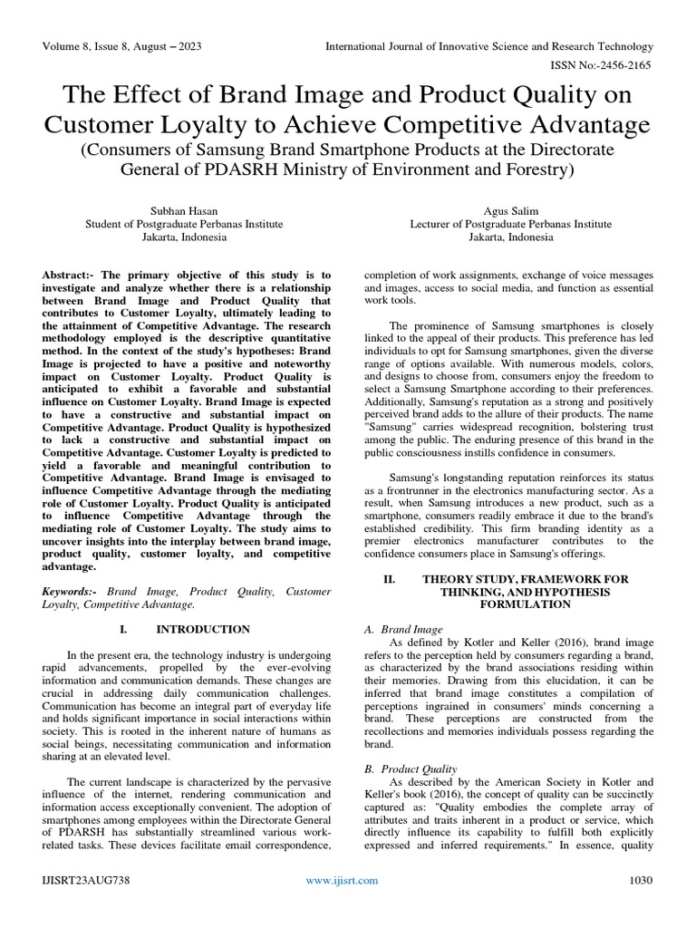 The Effect of Brand Image and Product Quality On Customer Loyalty To ...
