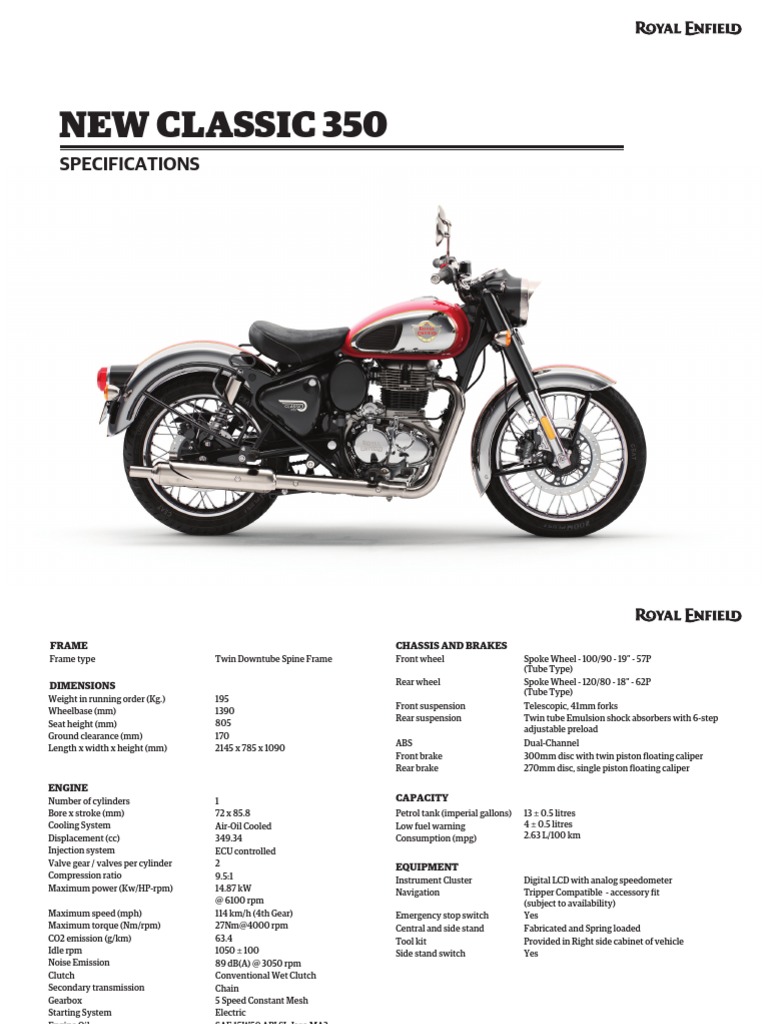 Royal Enfield Classic 350 Technical Specifications | PDF | Fuel Economy ...