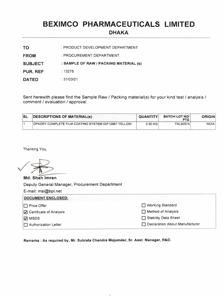 Opadry 03f12967 Yellow | Download Free PDF | Materials | Chemistry