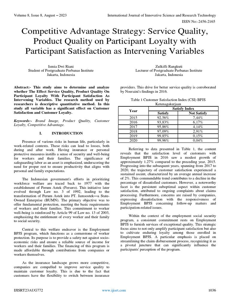 Competitive Advantage Strategy: Service Quality, Product Quality On ...