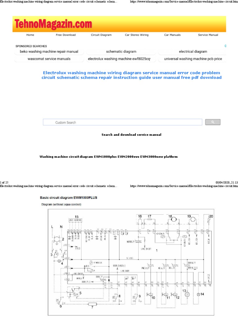 Electrolux washing machine wiring diagram service manual error code ...