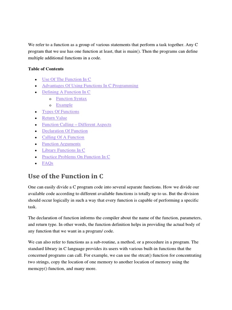 Function in C | PDF