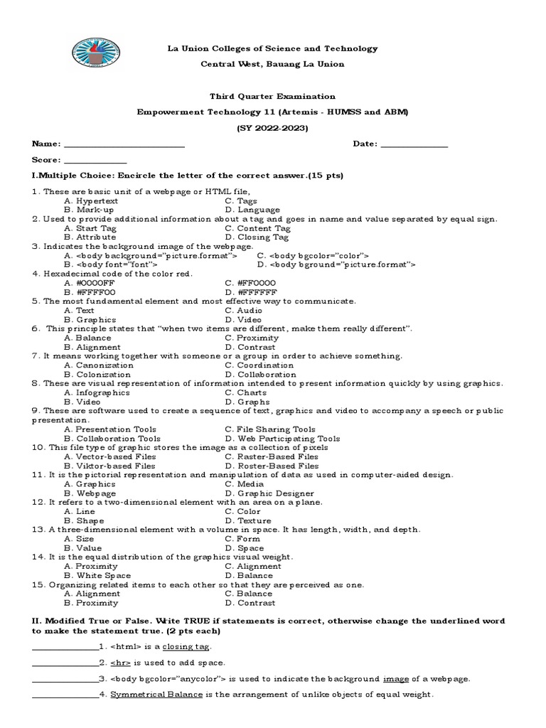 Grade 11 Empowerment Technology Fourth Quarter Test Non Honors | PDF ... Grade 11 Empowerment Technology Fourth Quarter Test Non Honors | PDF ...
