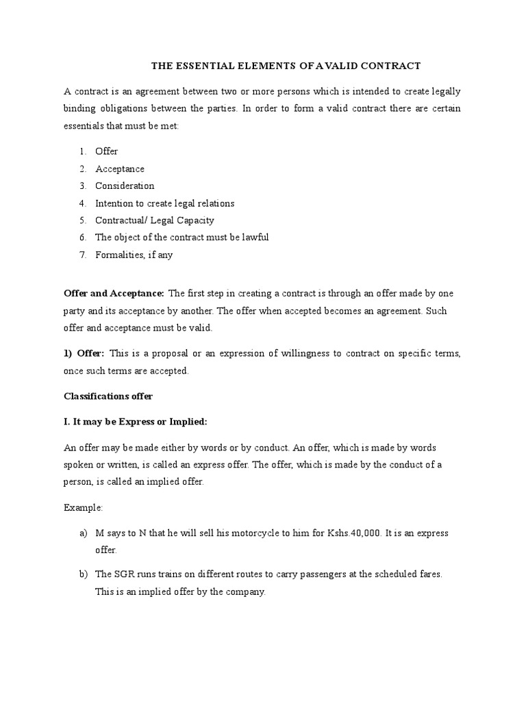 Essential Elements of A Valid Contract | PDF