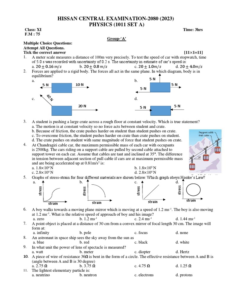 Class 11 Sample Physics QN Paper | PDF | Force | Applied And Interdisciplinary Physics