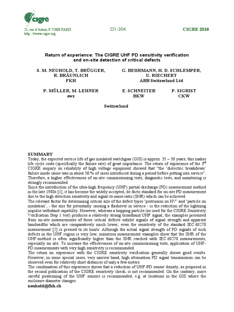 2018 - Neuhold - Return of Experience CIGRE | PDF | Electromagnetic ...
