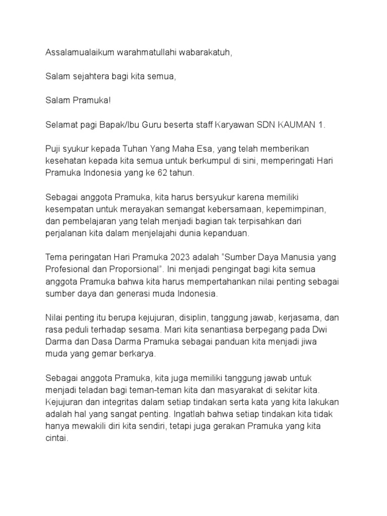 Pidato Hut Pramuka 2023 Singkat Padat | PDF