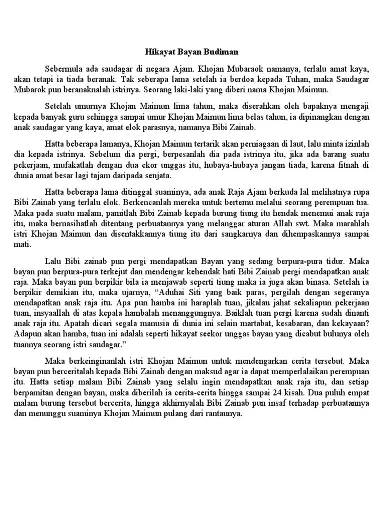 Hikayat Bayan Budiman: Kisah Bibi Zainab | PDF