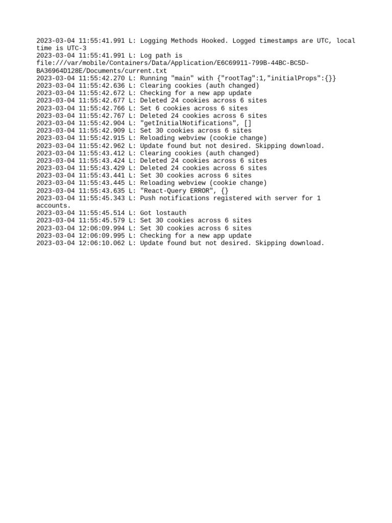 App Logging and Cookie Management Logs | PDF