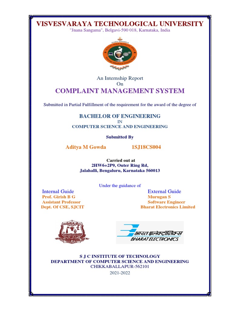 Internship Report on Complaint Management System | PDF | Databases ...