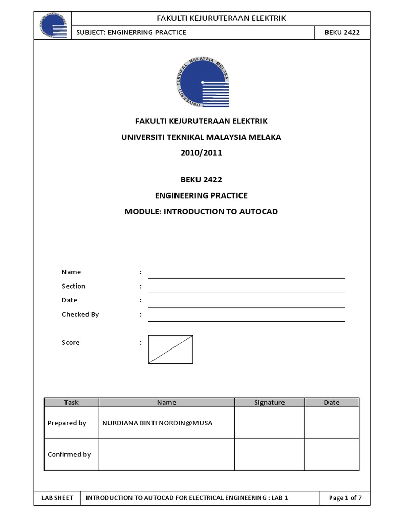 FKE - PII - M1 - AutoCAD Labsheet 1 | PDF | Computer Engineering | Computing