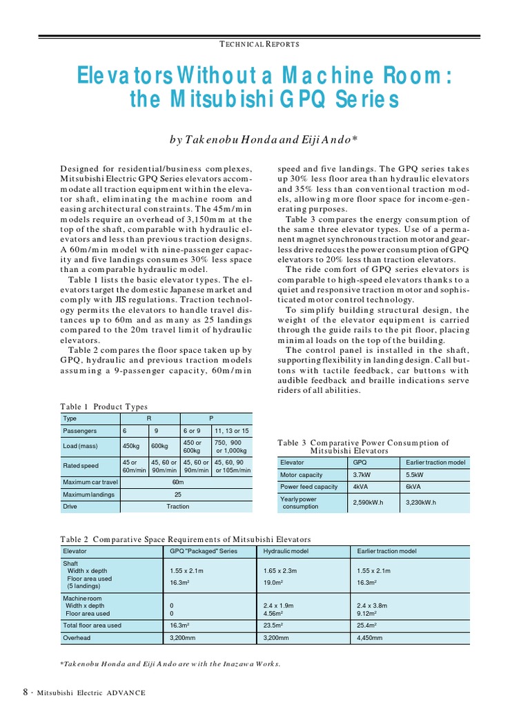 Mitsubishi Elevators | PDF | Elevator | Electric Motor