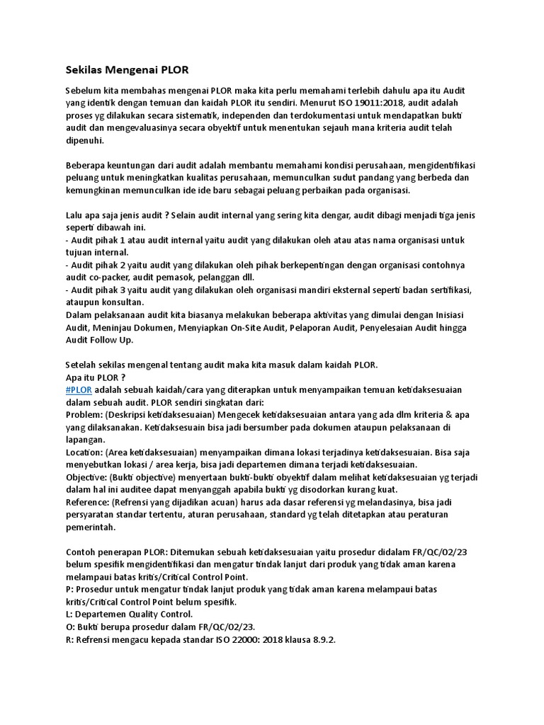 Memahami Kaidah PLOR dalam Audit | PDF