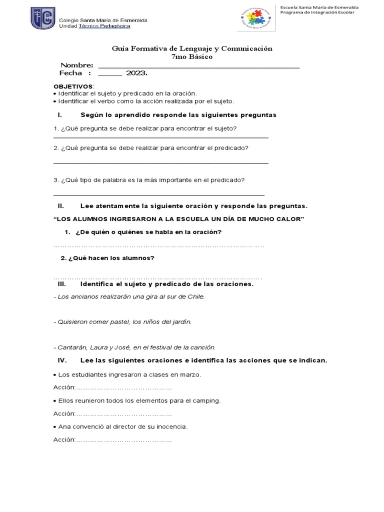 Guías-De-sujeto-núcleo y Predicado 7mo Básico | PDF | Predicado ...
