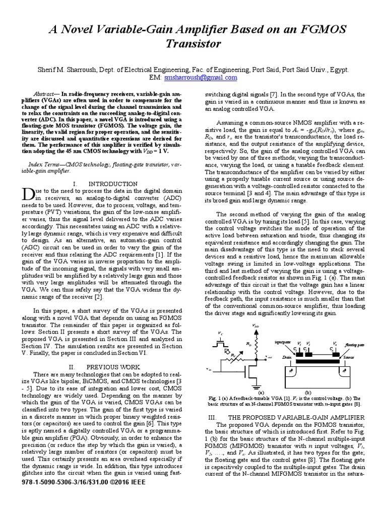 A Novel Variable-Gain Amplifier Based On An FGMOS | PDF | Amplifier | Field Effect Transistor