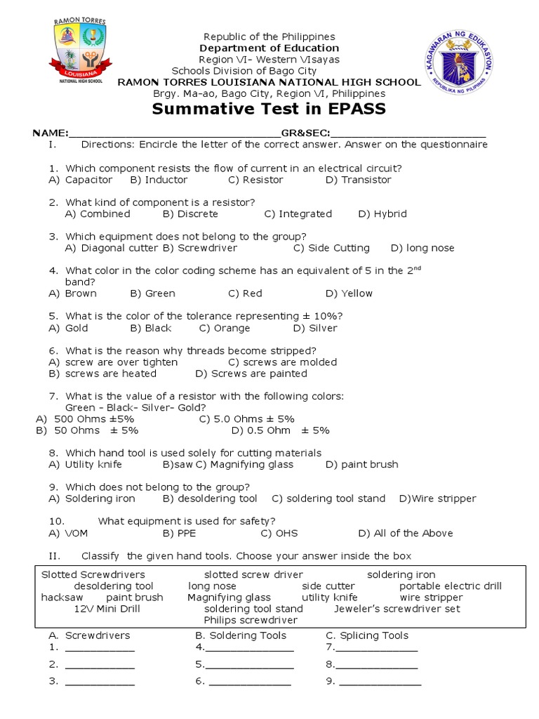 Epass Summative Week 1 &2 | PDF | Resistor | Electricity