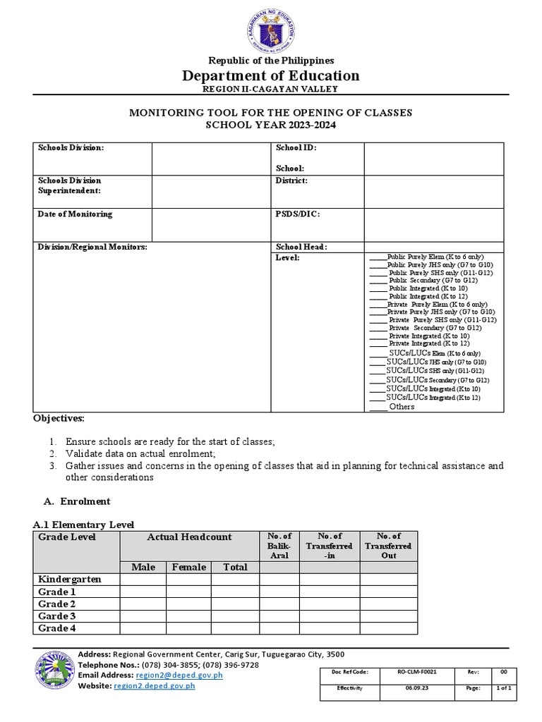Monitoring Tool For The Opening of Classes 2023 2024 2 | PDF | Learning