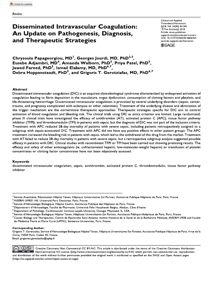 Disseminated Intravascular Coagulation | PDF