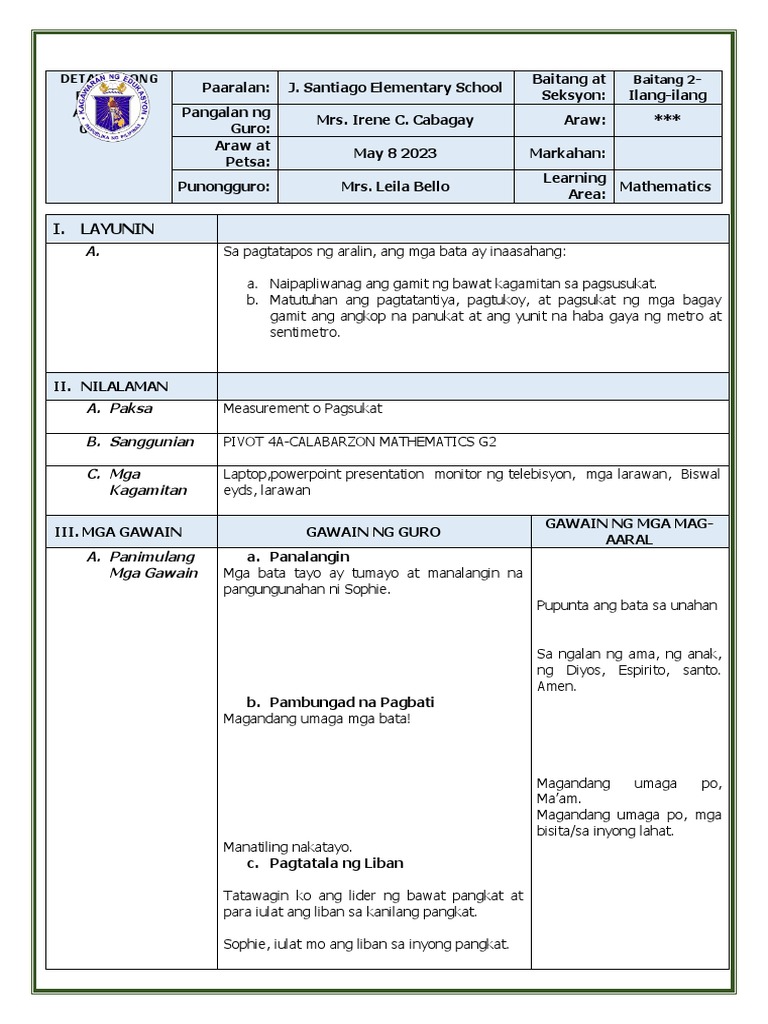 Masusing Banghay Aralin Sa MATH MLE Grade 2 Autosaved | PDF Masusing Banghay Aralin Sa MATH MLE Grade 2 Autosaved | PDF