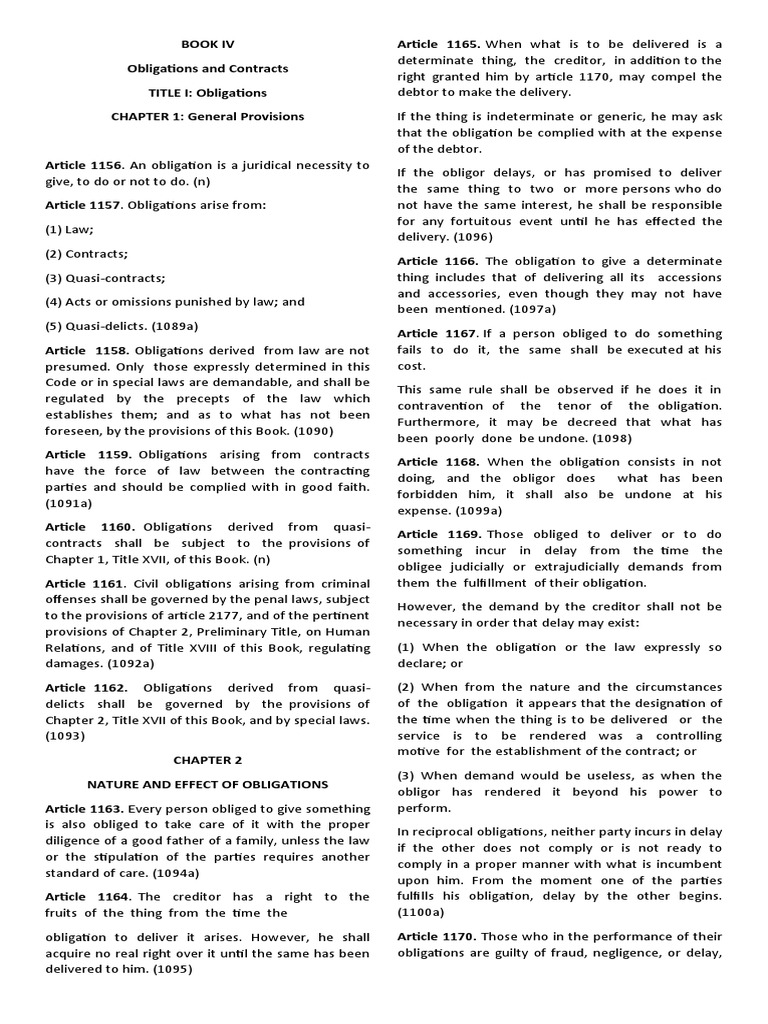 LAW 201 Book 4 Obligations and Contracts | PDF | Guarantee | Payments