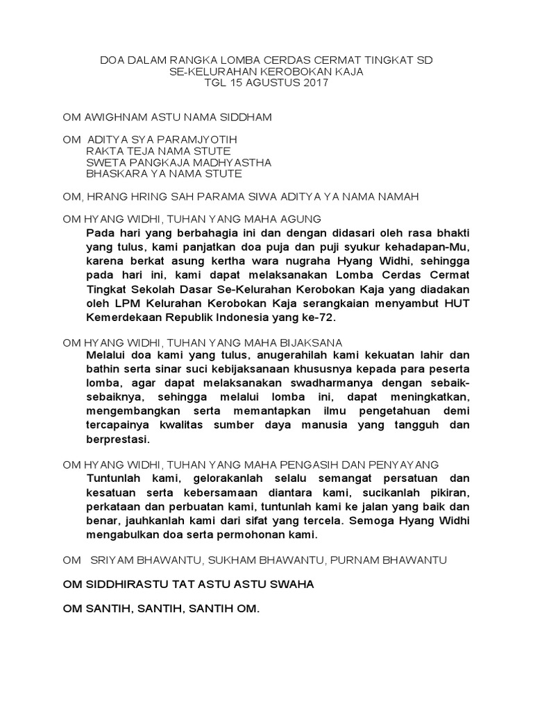 Doa Dalam Rangka Lomba Cerdas Cermat Tingkat SD | PDF