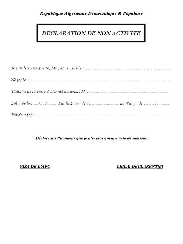 Declaration de Non Activite | PDF