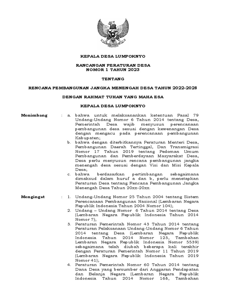 01 Rancangan Perdes RPJM Desa | PDF