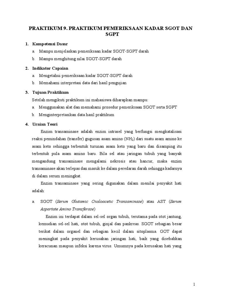 Praktikum 8. Pemeriksaan SGOT-SGPT | PDF
