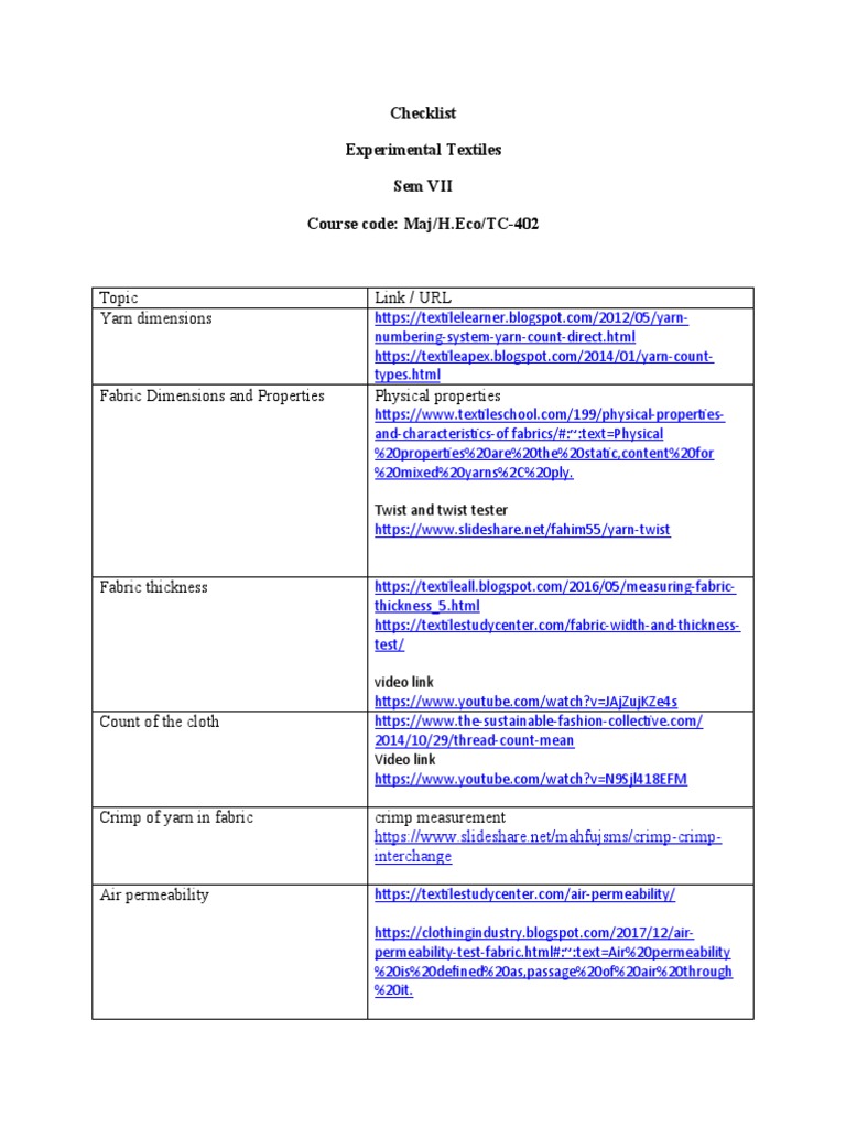 Checklist Experimental Textile | PDF | Textiles | Yarn