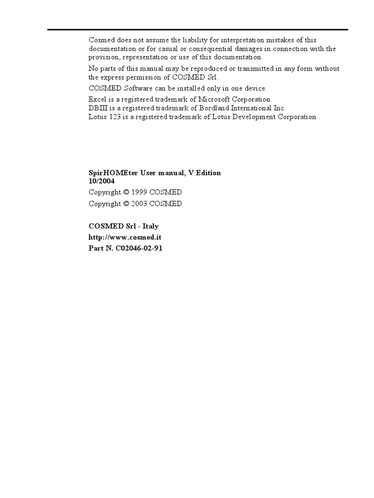 Cosmed SpirHOMEter Spirometer - Service Manual | PDF | Medical Device ...