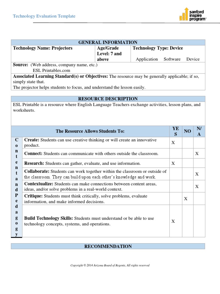 Technology Evaluation-Form | PDF | Teachers | Cognition