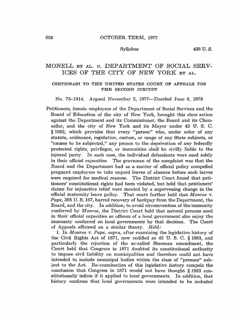 Monell V Dept of Social Services | PDF | Social Institutions | Social Science