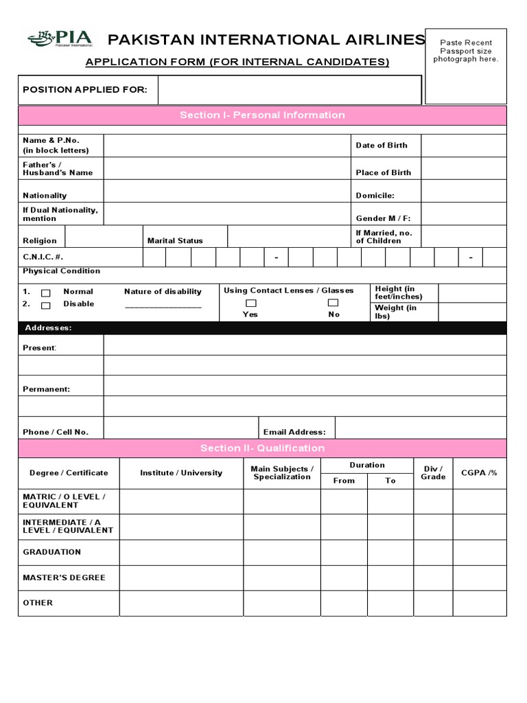Internal Application Form | PDF