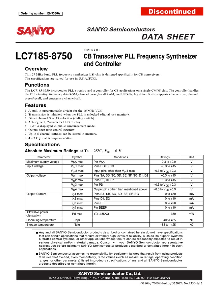 LC7185 8750 | PDF | Cmos | Electrical Components