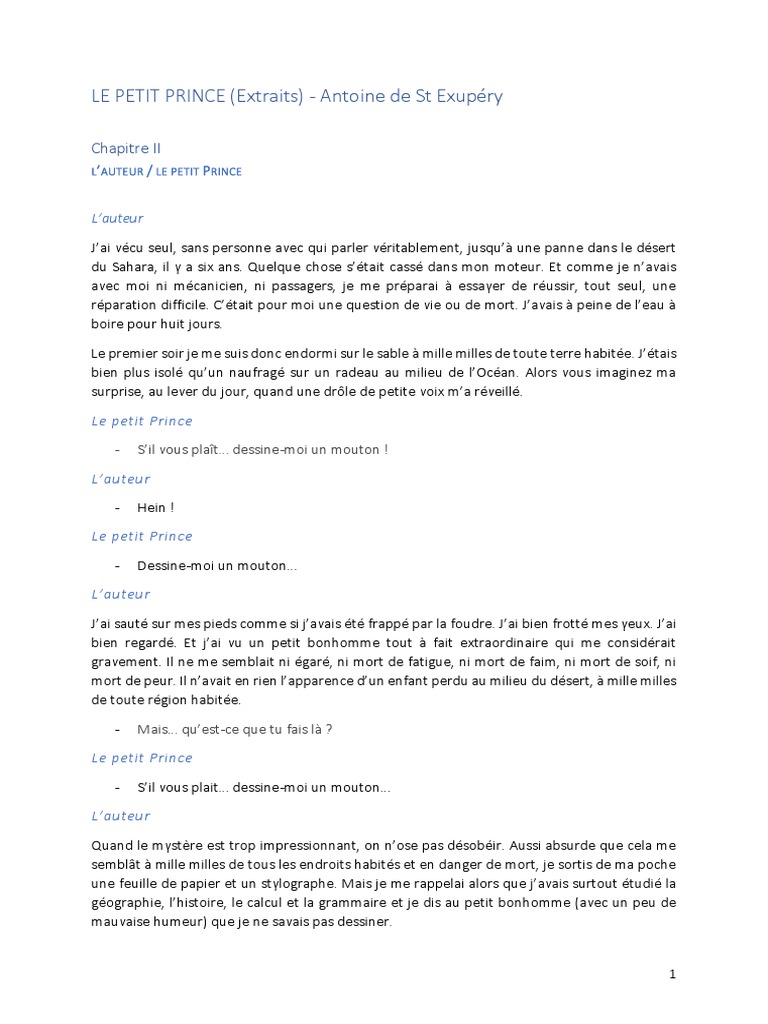 Le Petit Prince Extraits Pour La Pièce | PDF