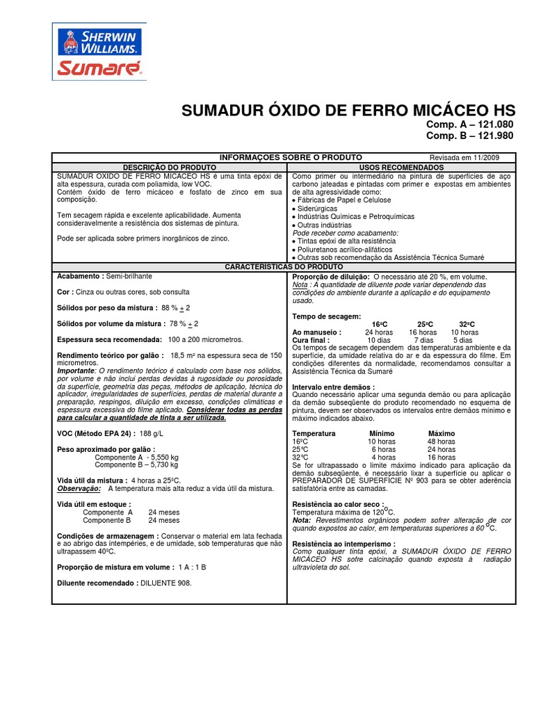 Sumadur Óxido de Ferro Micáceo HS | PDF | Tinta | Epóxi